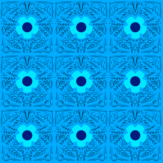 Flower Themed Pattern Blue - ibisPaint