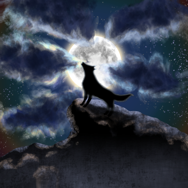 wolf and moon - ibisPaint