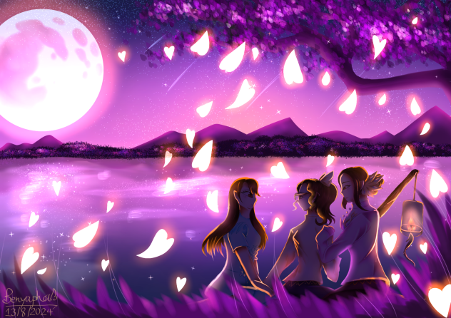 Glowing flower petals in the night - ibisPaint