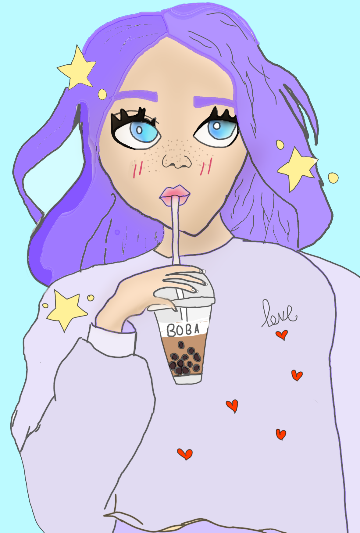 cute girl drinking bubble tea - ibisPaint