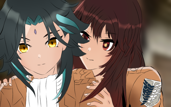 Xiao and hu tao as Levi and hange - ibisPaint