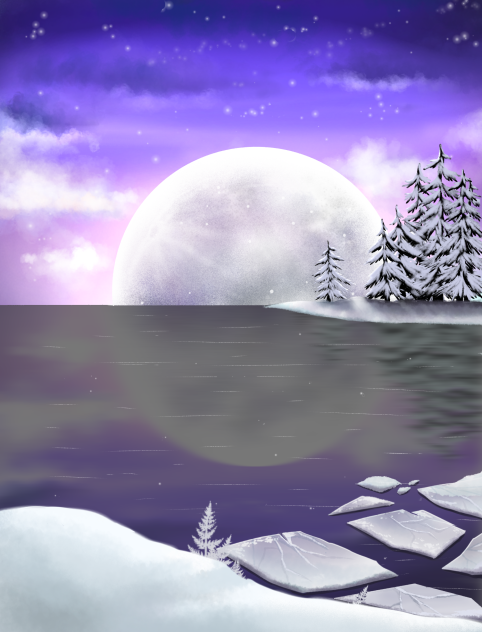 full moon winter scenery - ibisPaint