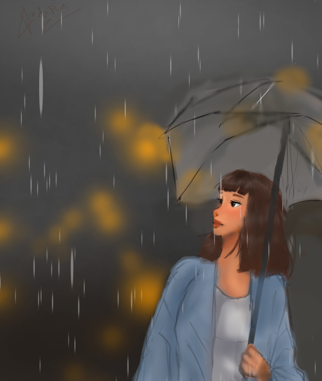girl standing in rain - ibisPaint