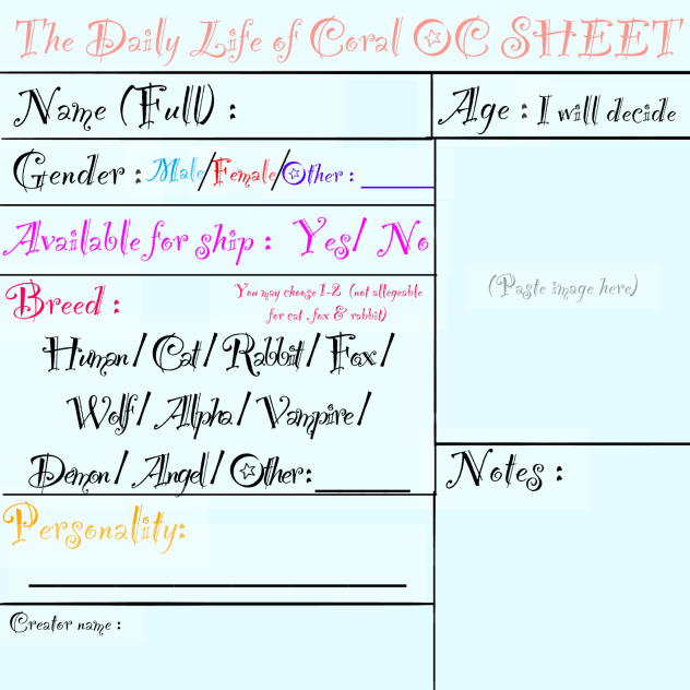 The Daily Life of Coral OC SHEET - ibisPaint