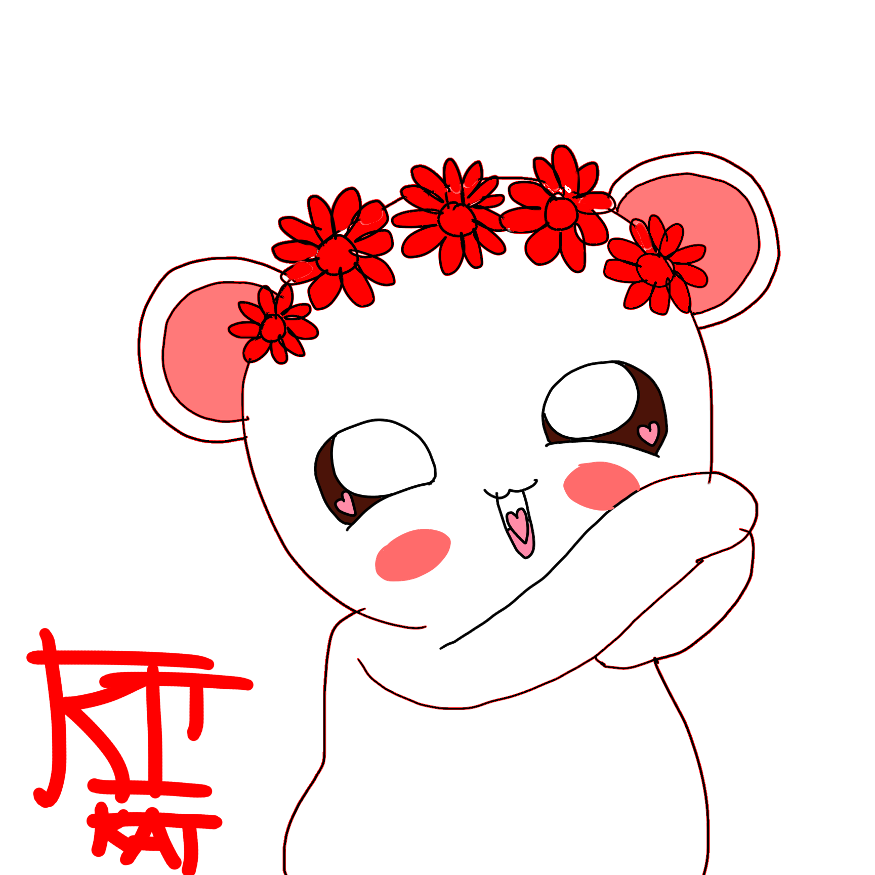 Fluffy bear love flowers - ibisPaint