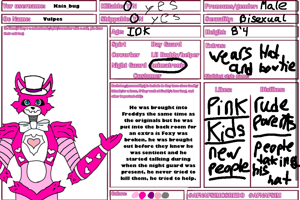 Fnaf sim character sheet redo Vulpes - ibisPaint