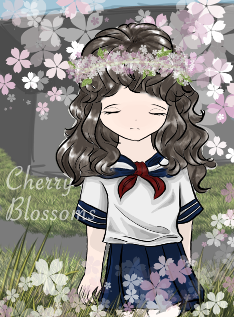 Girl with cherry blossom flower crown - ibisPaint