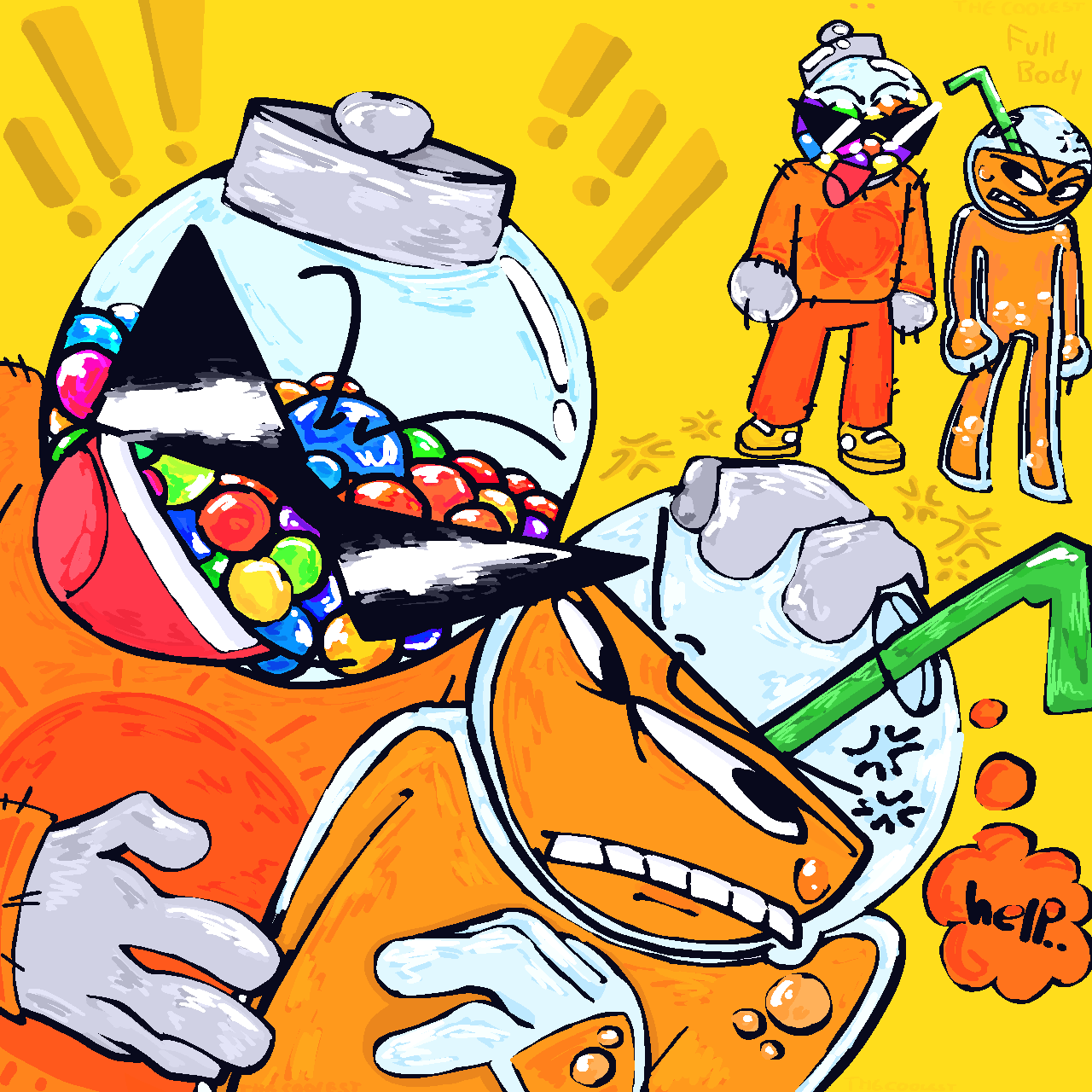A gumball machine and orange juice - ibisPaint
