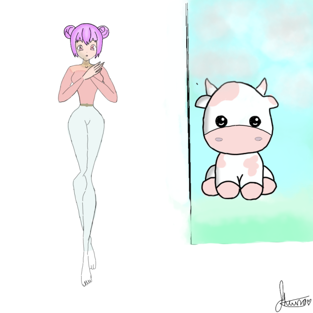 strawberry cow as a human - ibisPaint
