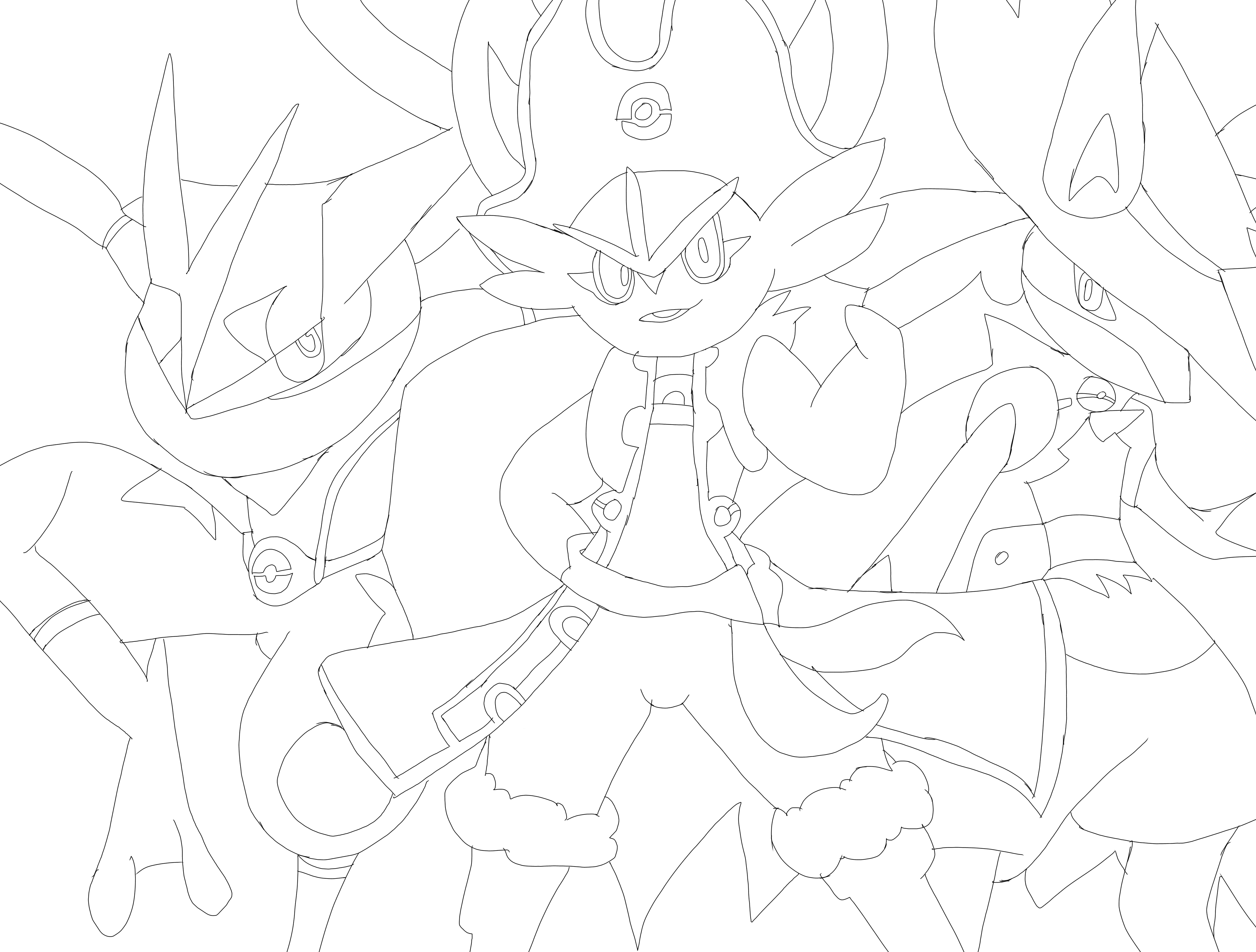 Cinderace,Lucario and Greninja - ibisPaint