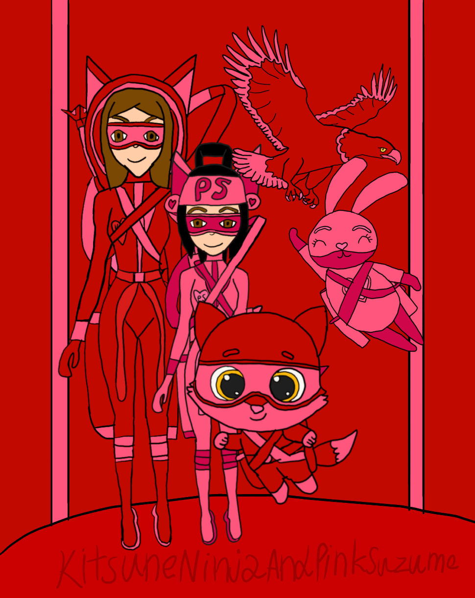 Kitsune Ninja And Pink Suzume with Pets - ibisPaint