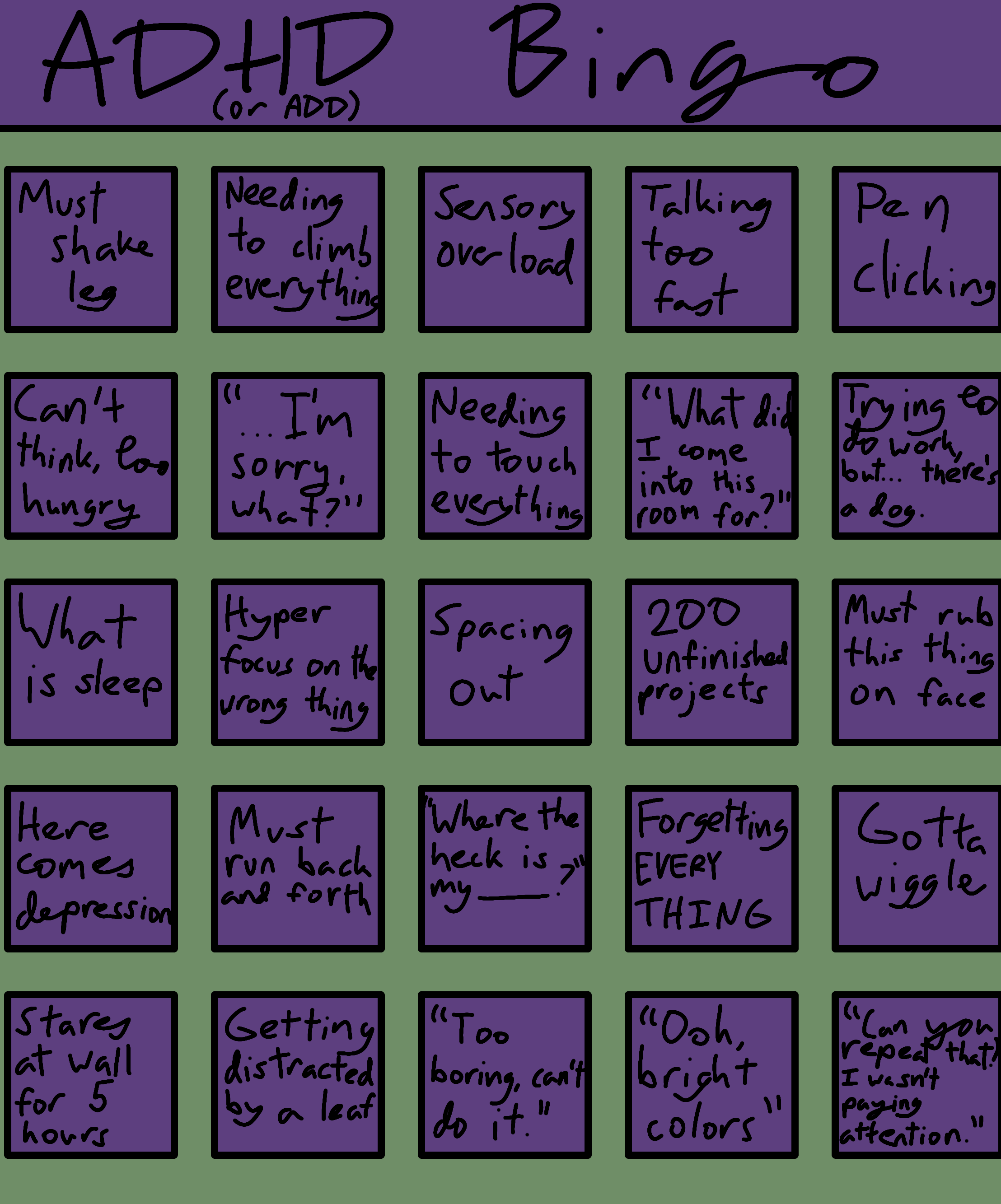 ADHD and ADD Bingo - clean copy - ibisPaint