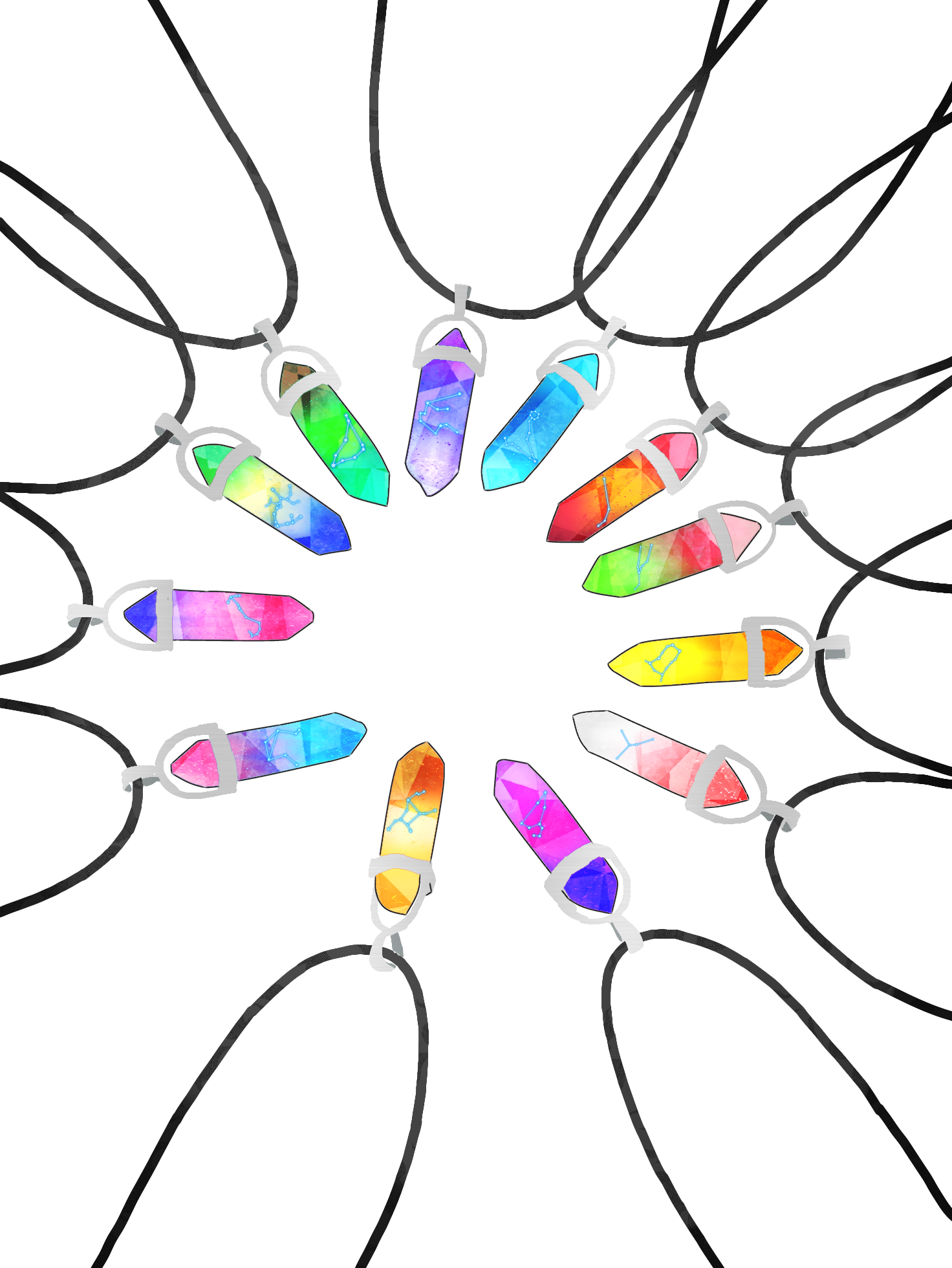 Rainbow colorful crystal necklace - ibisPaint