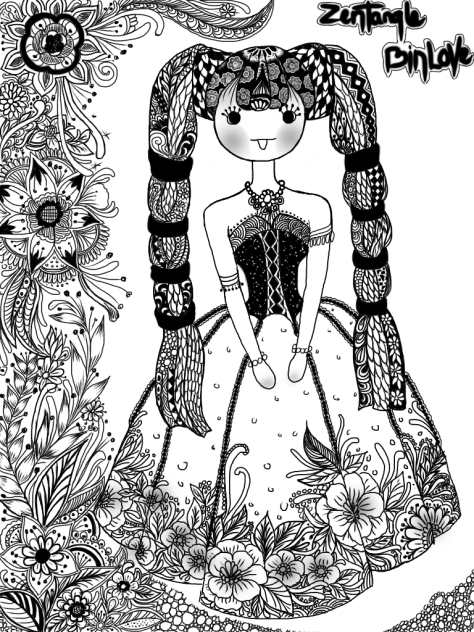 Drawing zentangle - draw girl and flower - ibisPaint