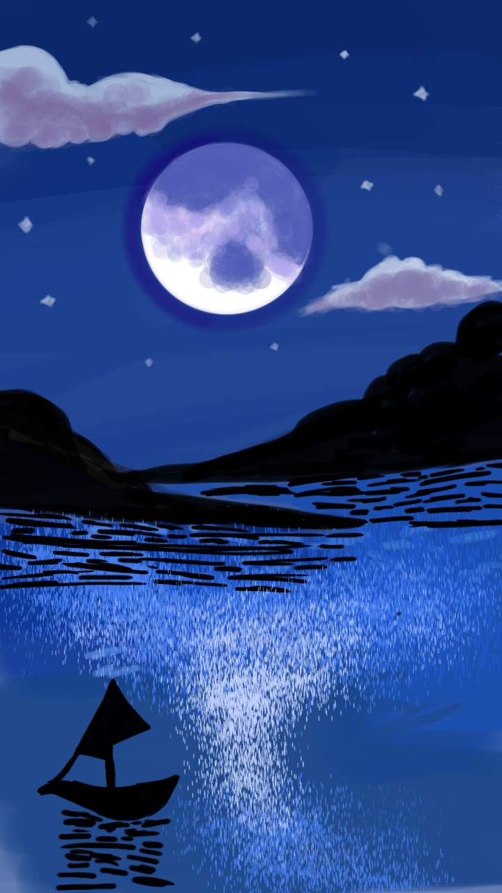 pemandangan laut di malam hari - ibisPaint