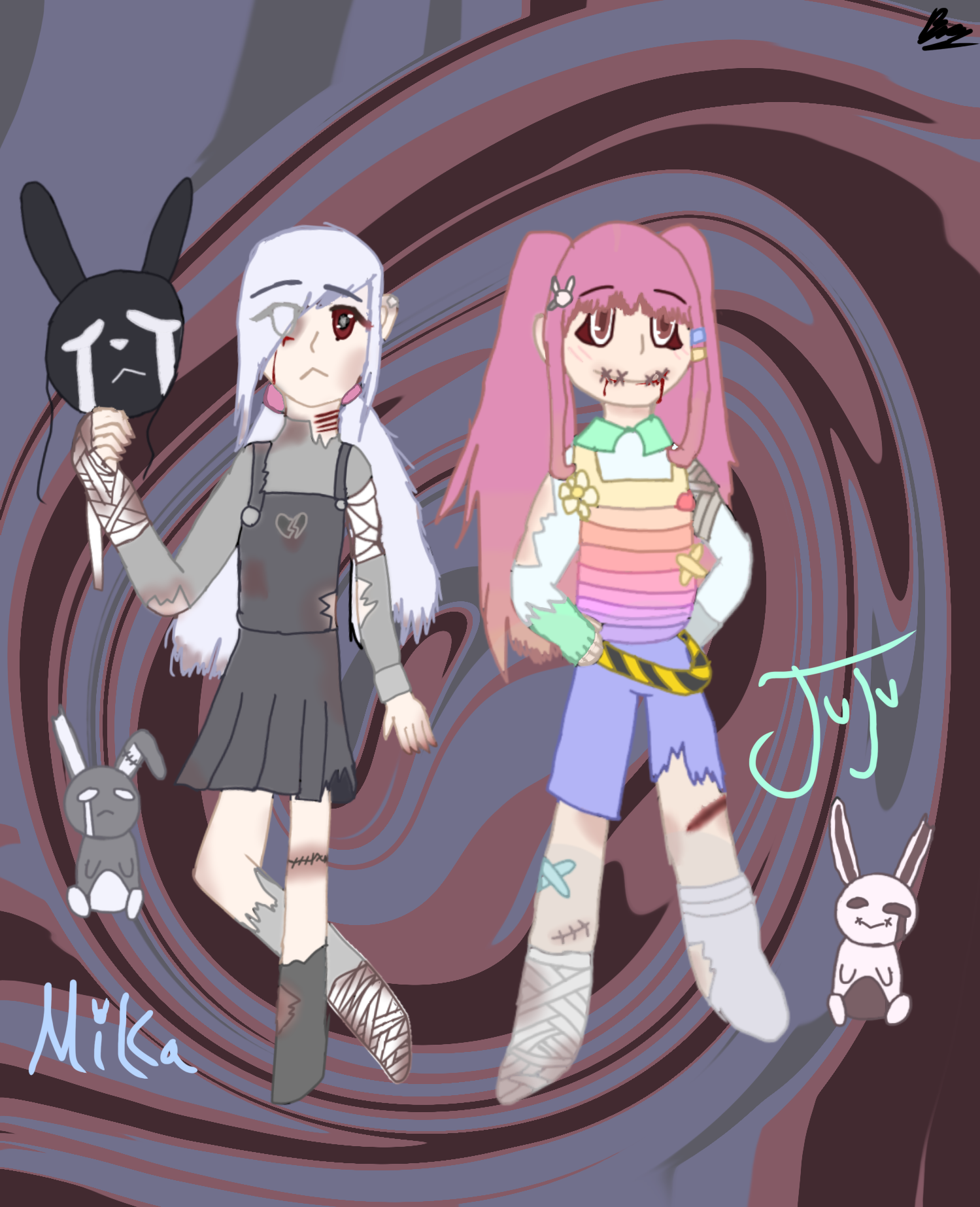 TW- Injuries and blood —- Mika and JuJu - ibisPaint