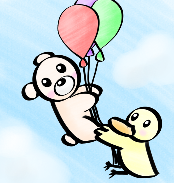 Bear and ducky fly off - ibisPaint