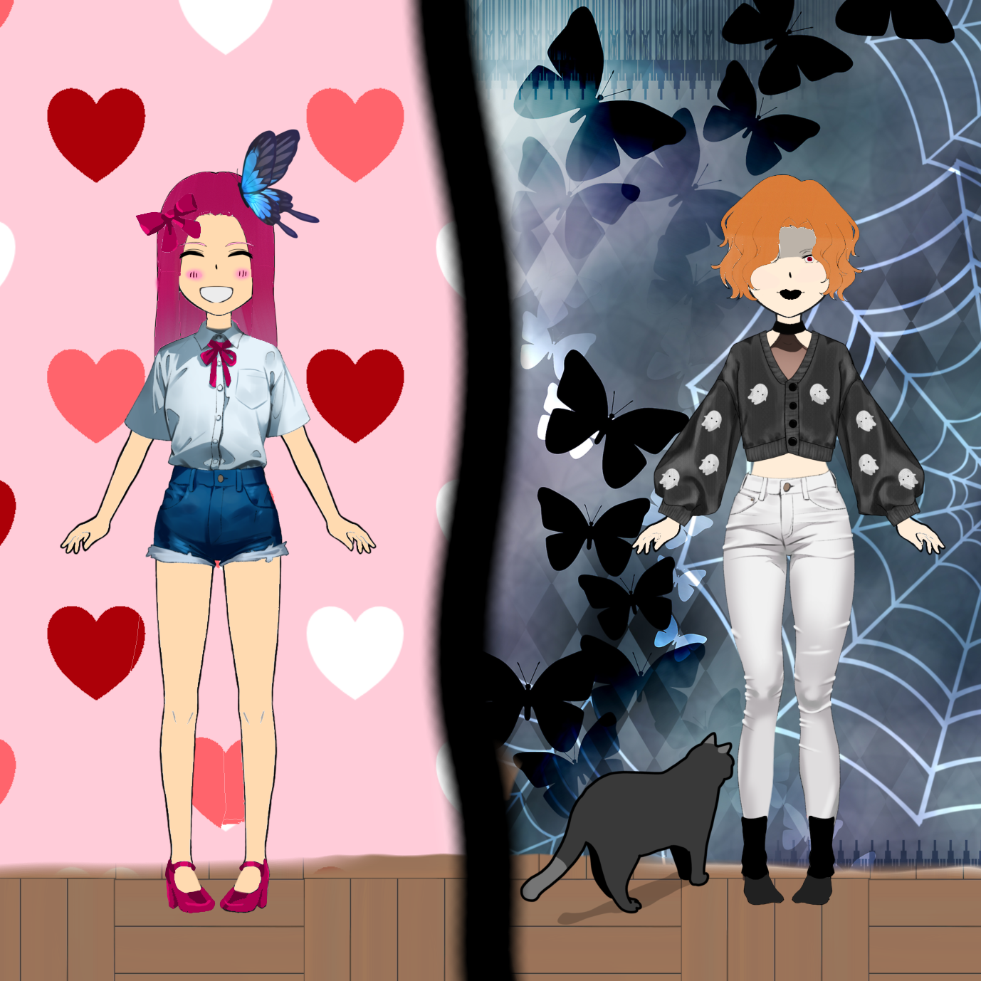 prepy 🩷 and goth girl 🖤 - ibisPaint