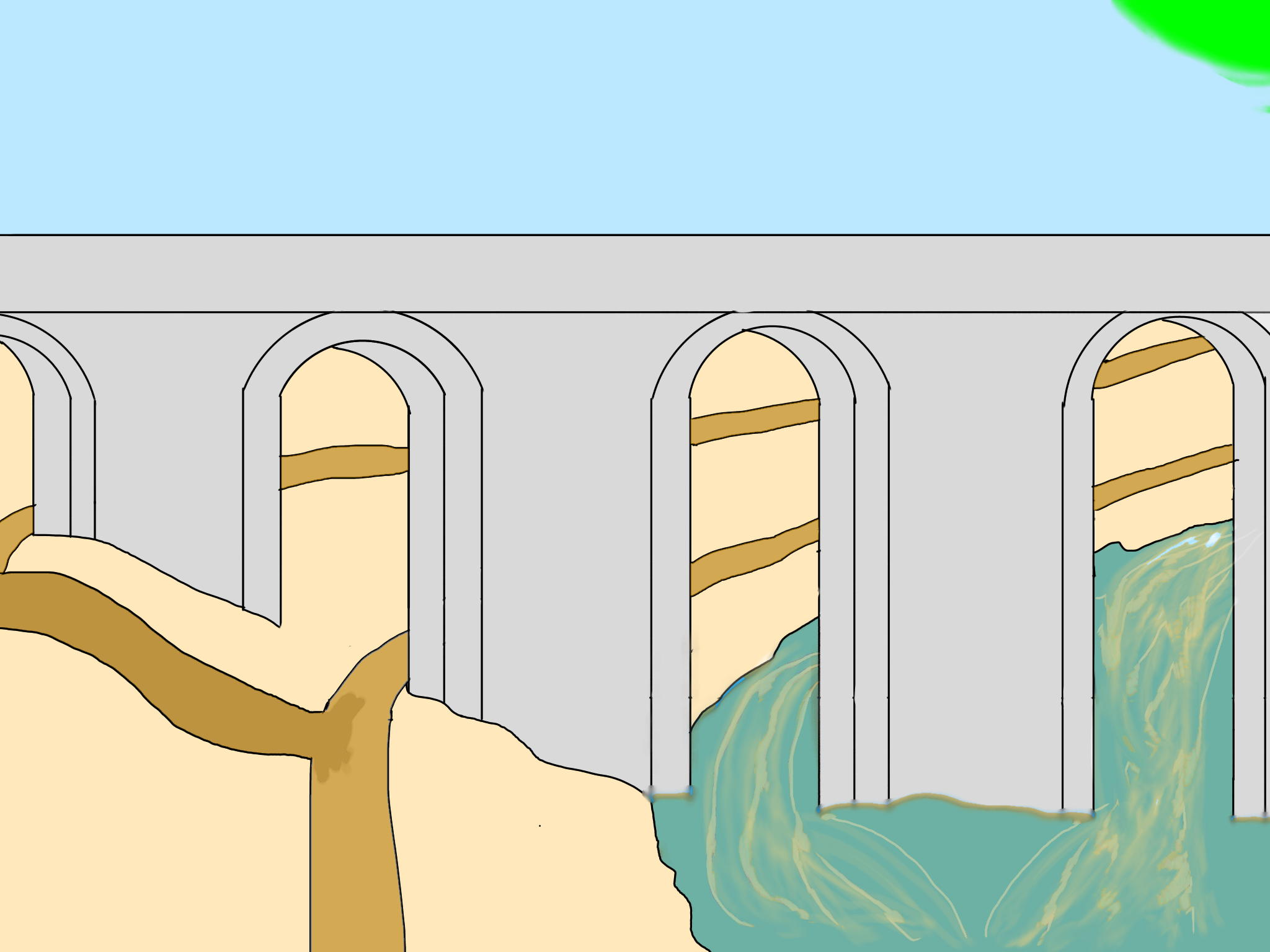 dessin d'un pont avec courant d'eau - ibisPaint
