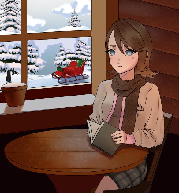 enjoying a book at a cafe - ibisPaint