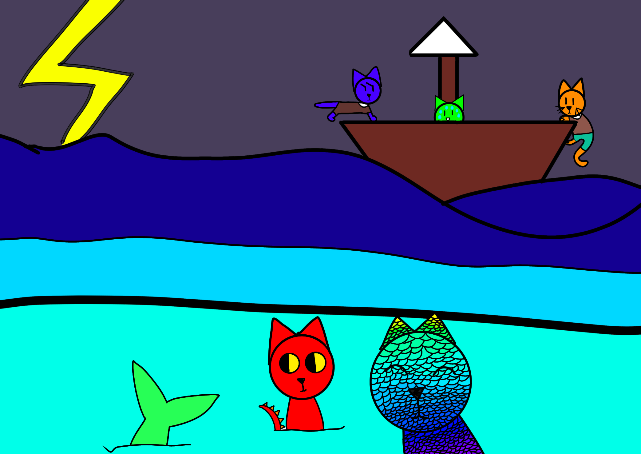 los gatos piratas y los gatos de agua - ibisPaint