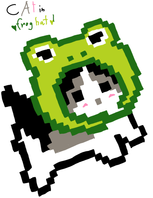 Cat in FROG HAT!!!💚🤍🩶🖤 - ibisPaint