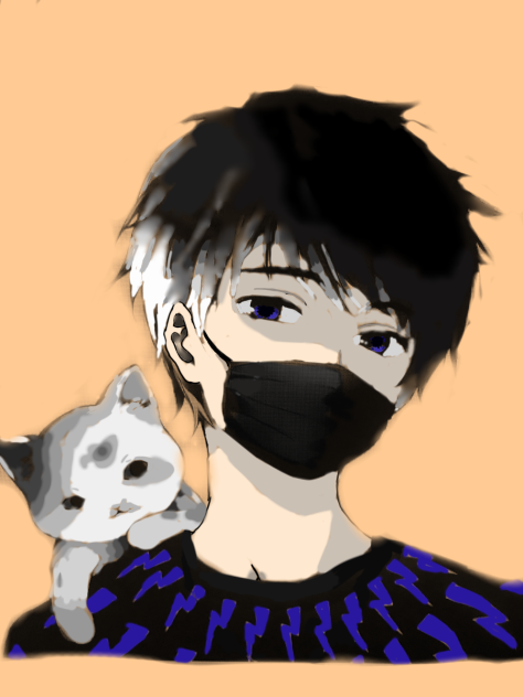 Masked boy with a cat - ibisPaint