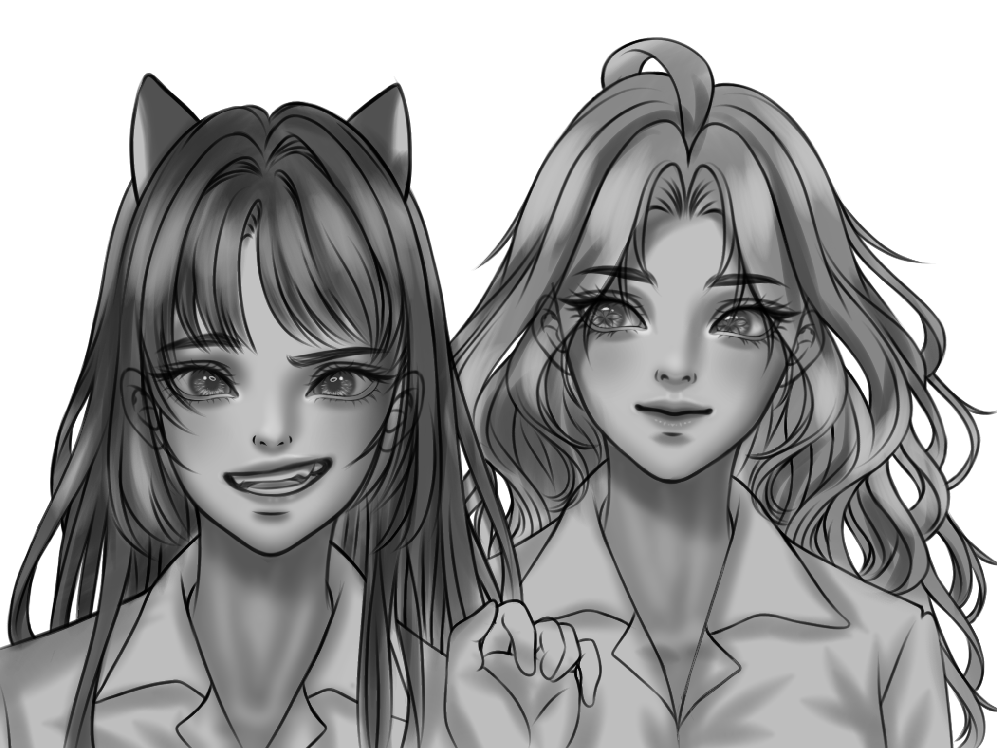 the princess & the cat ( grey scale) - ibisPaint