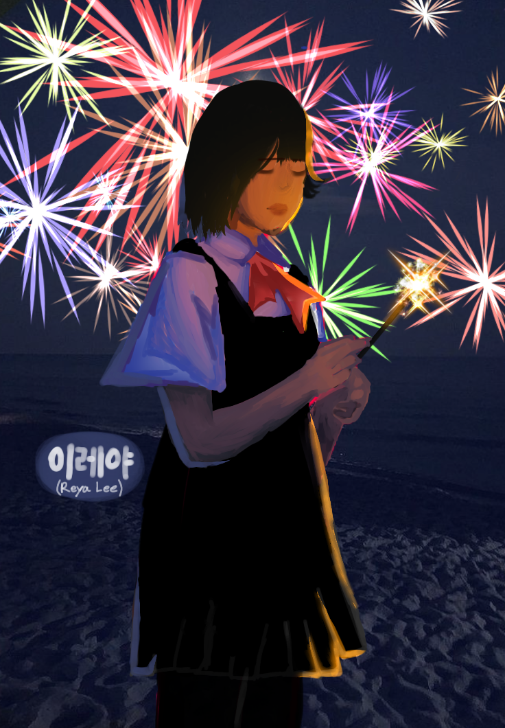 4th of July Fireworks near the Ocean - ibisPaint