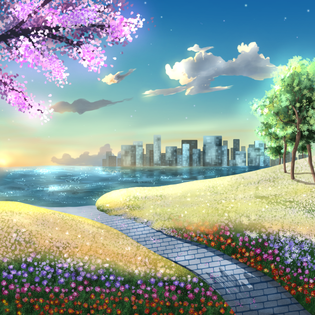 spring sunset scenery - ibisPaint
