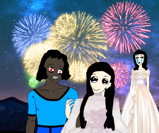 Love triangle broken heart fireworks - ibisPaint