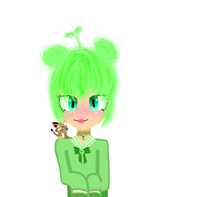 Green haired girl withe a cute kitty - ibisPaint