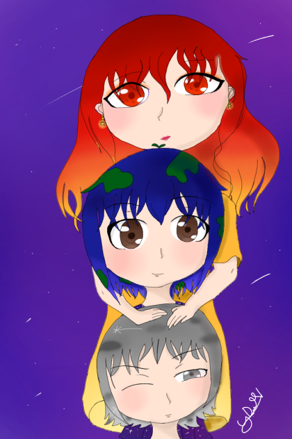 earth-chan, moon-san and sun-sama - ibisPaint