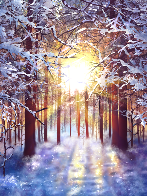 Snowy forest sunset - ibisPaint