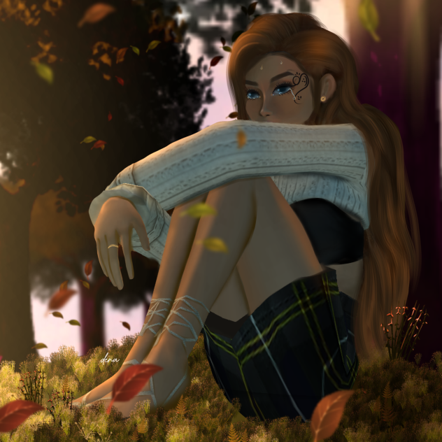 Female Sad , autumn leaves - ibisPaint