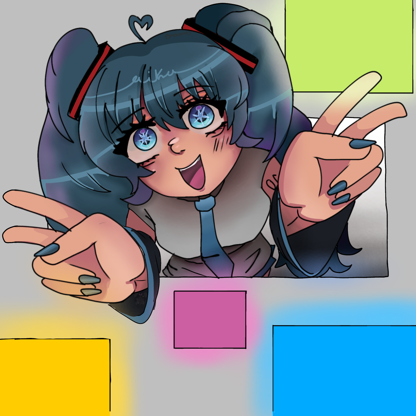 Miku popping out of a screen - ibisPaint