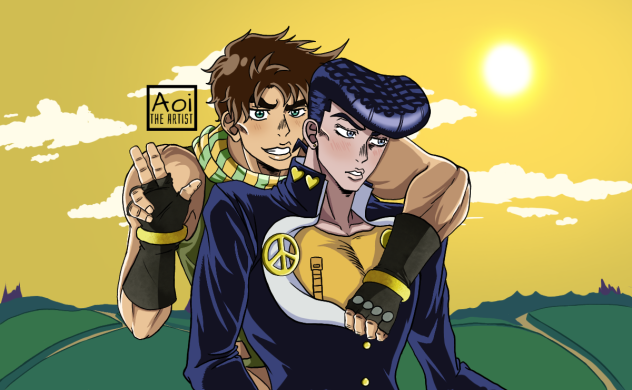 young Joseph and Josuke taking a picture - ibisPaint