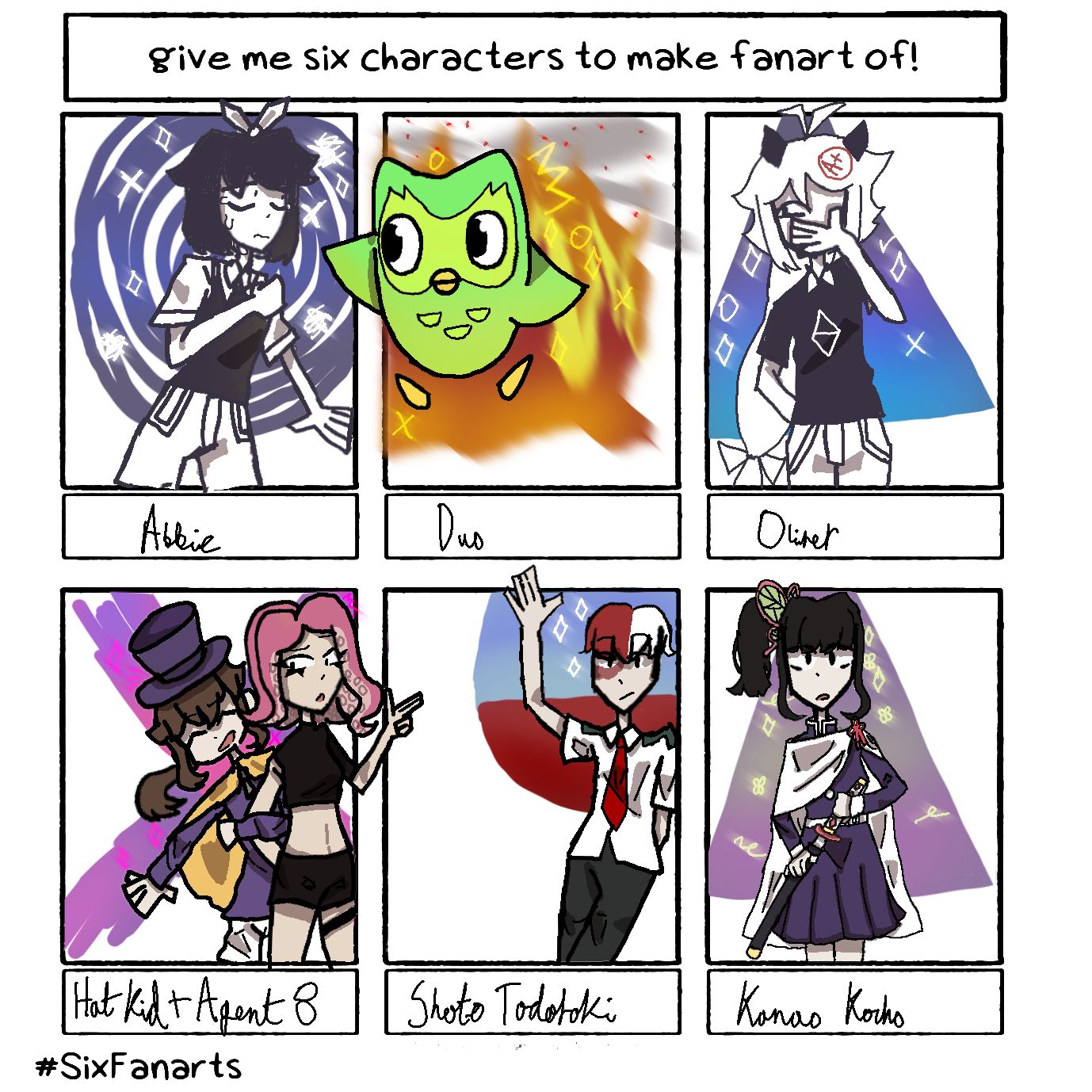 Give me 6 characters to make fan art of. - ibisPaint