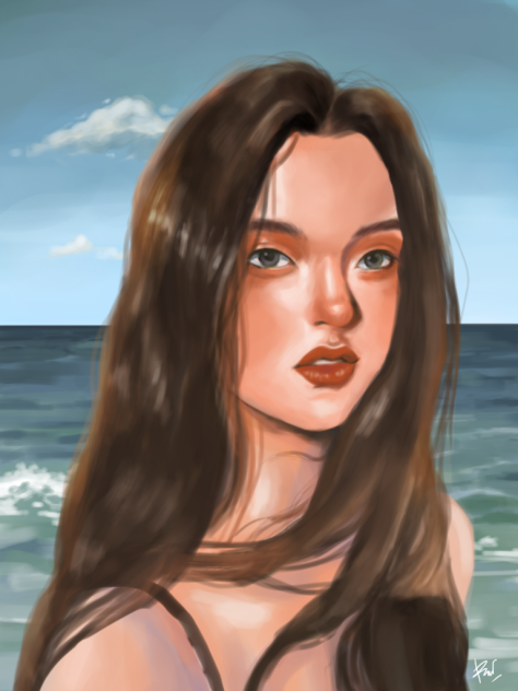 Aesthetic girl on beach - ibisPaint