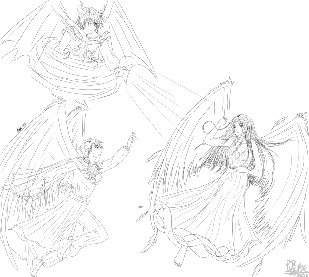 The Falling Angel (line art) - ibisPaint