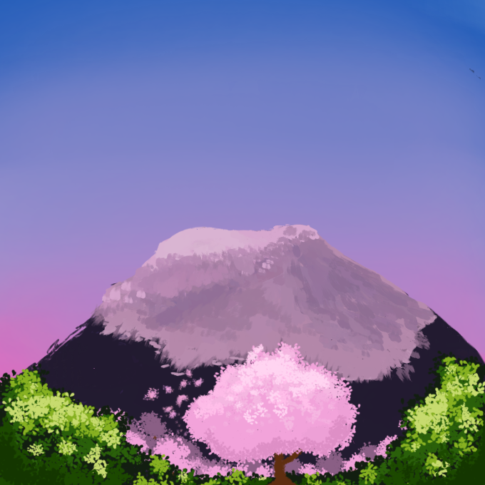 Mt Fuji with cherry blossom - ibisPaint