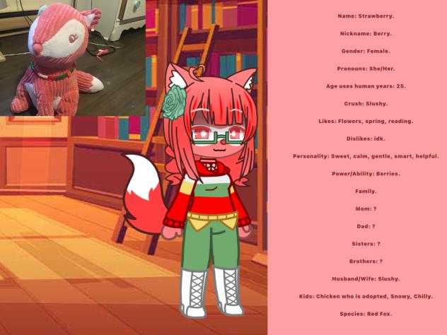 Strawberry, Fox, Plushy, Gacha, - ibisPaint