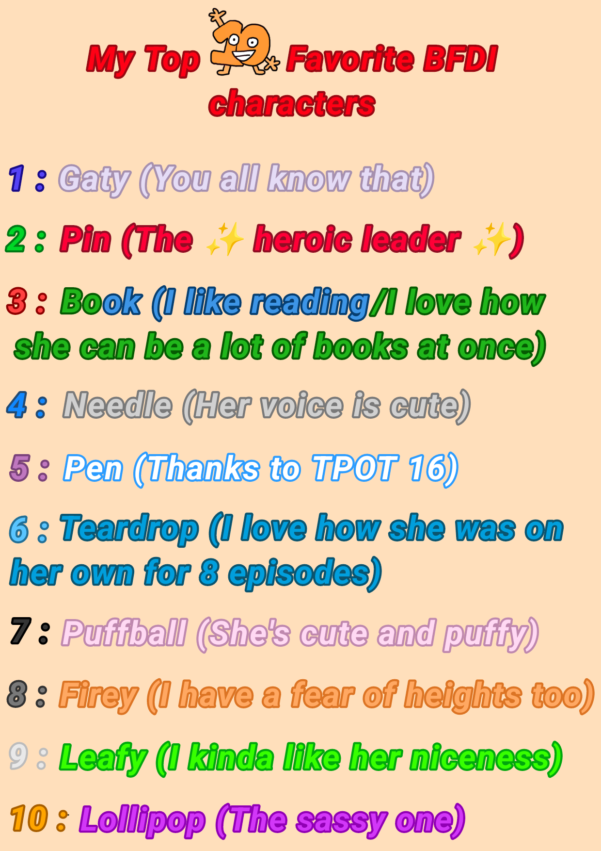 •My Top 10 favorite BFDI characters!• - ibisPaint