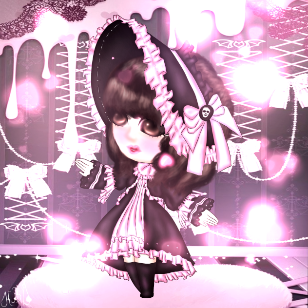 Vika in a gothic dress and a hat 🖤 🎀 - ibisPaint