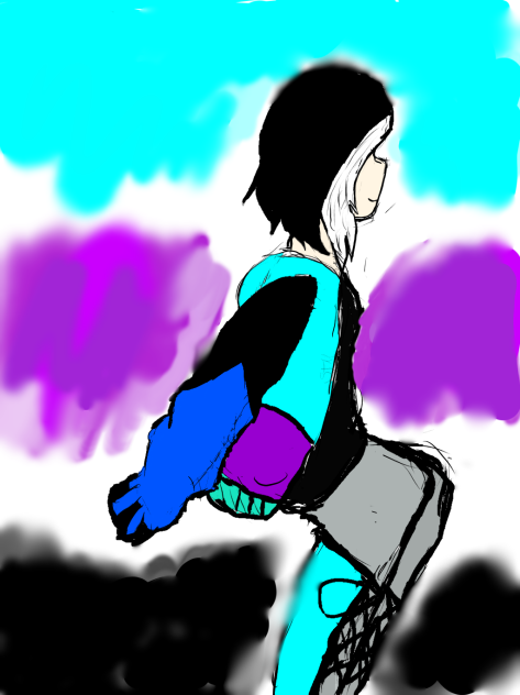 a girl sitting down looking up - ibisPaint