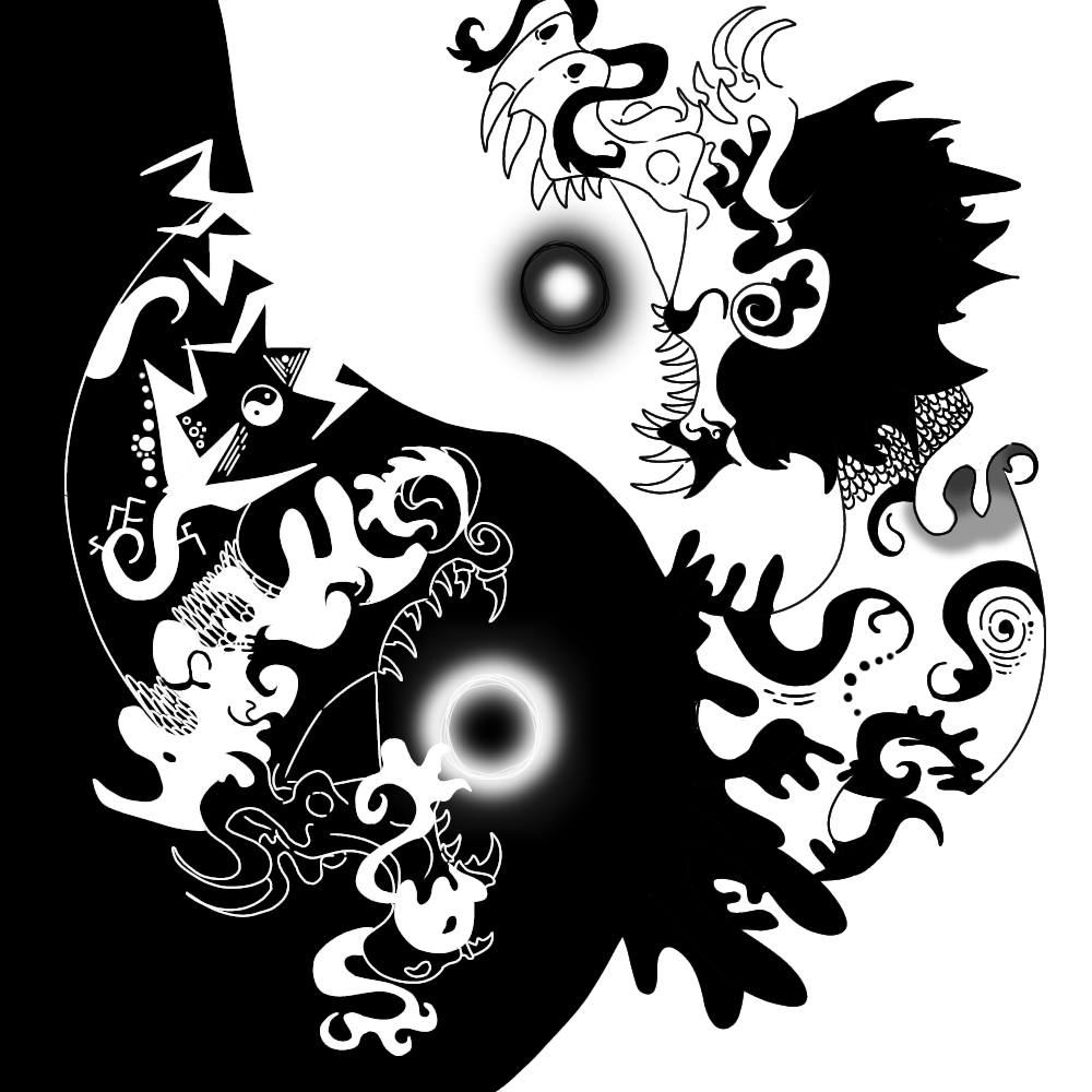 Black and white dragons. - ibisPaint