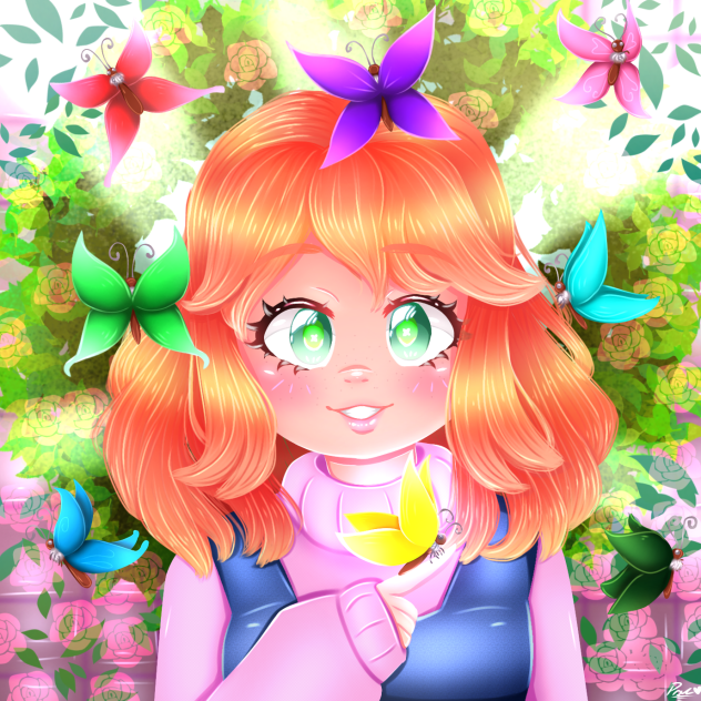 redhead and butterflies - ibisPaint