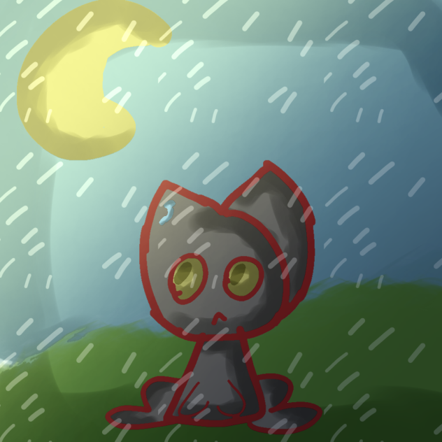 black cat under the rain - ibisPaint
