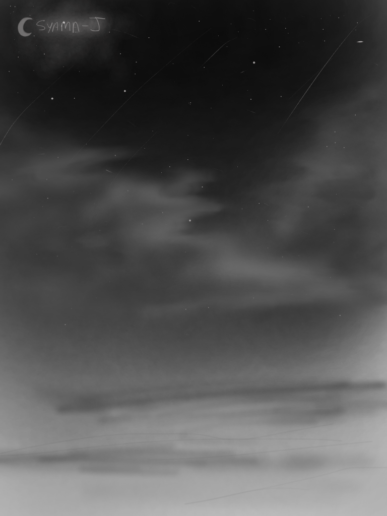 black and white night clouds - ibisPaint