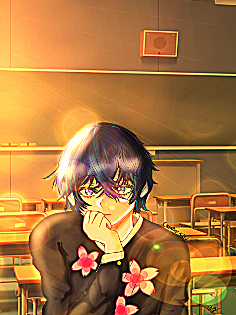 cute guy in empty class room - ibisPaint